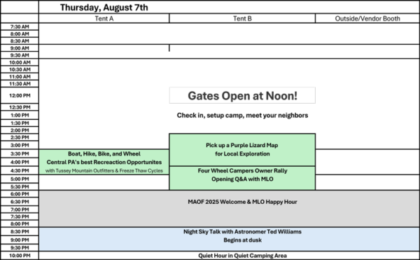 MAOF 2026 Event Schedule – COMING SOON – Mid-Atlantic Overland Festival